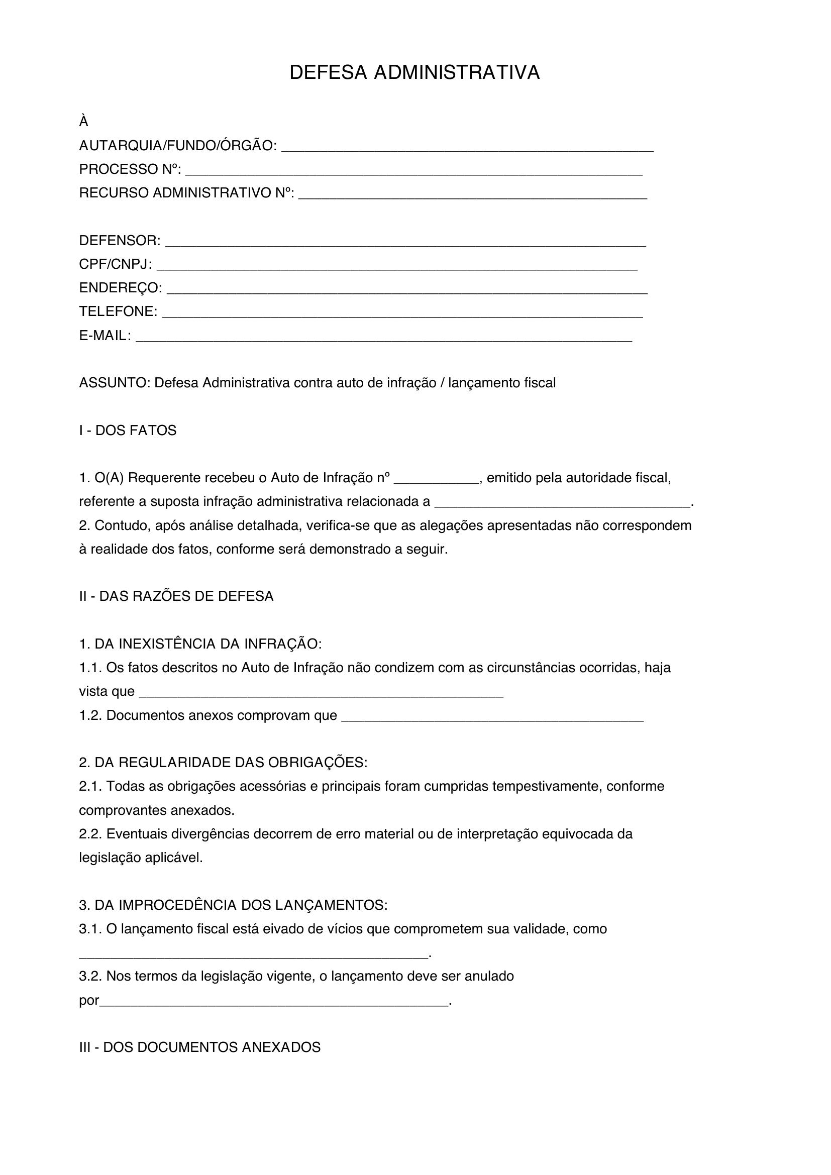 Modelo De Defesa Administrativa